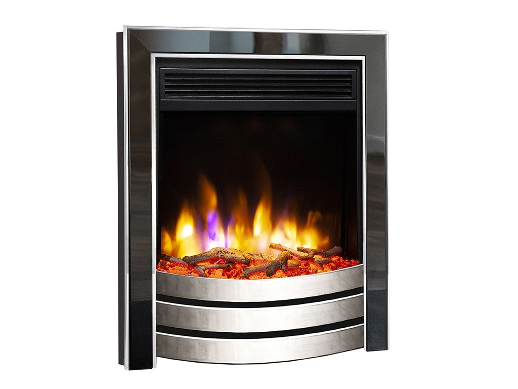 Electric Fire E6 Silver Glass fronted with logs, Dual Colour Flames ...
