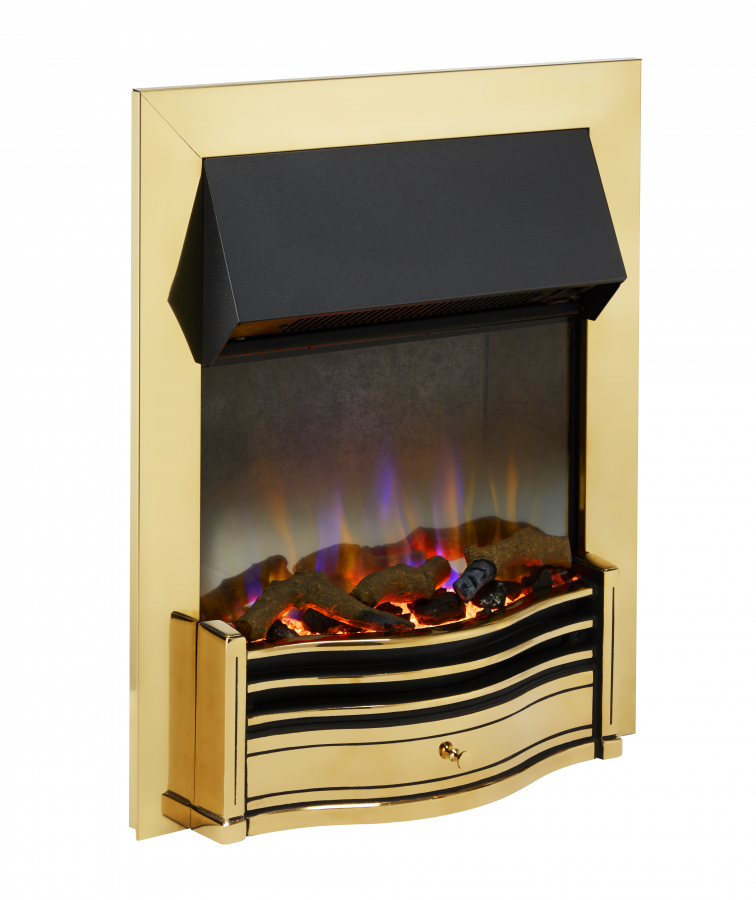 Brass Electric Fire E7 with logs, crystals, coal & Remote Control ...