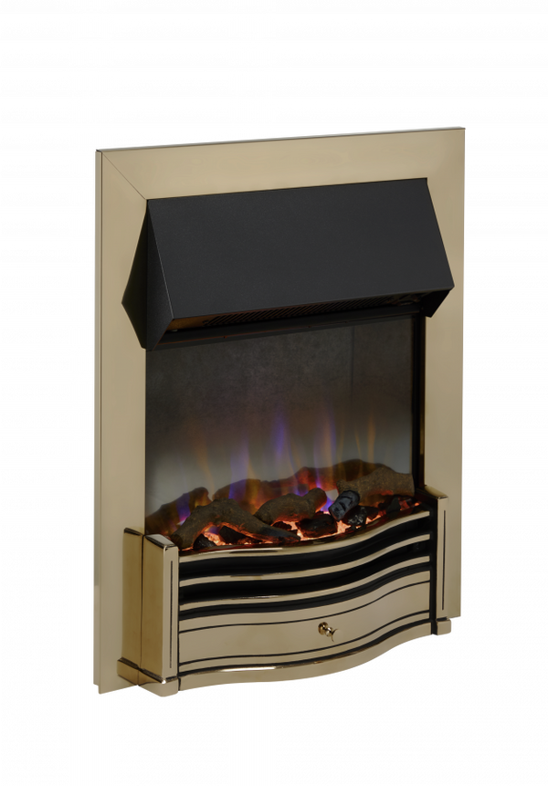 Antique Brass Electric Fire E7 with Logs, pebbles, crystals & Remote ...