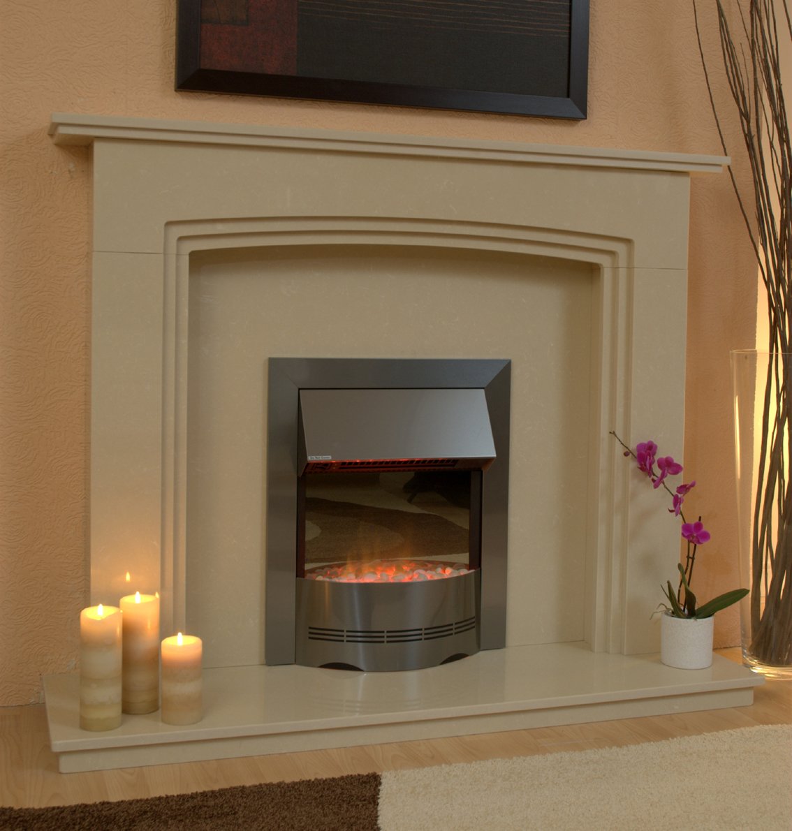 Marble Fireplace Ashbourne Surround with Lights & fire ...