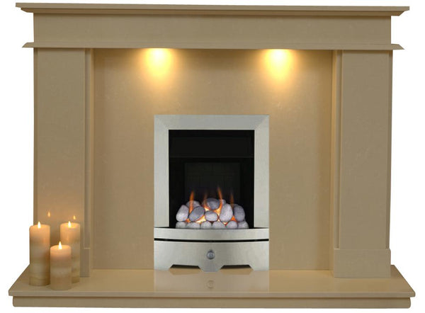 Gas Fireplace Hampton Marble Surround with a Brushed Steel Gas Fire ...