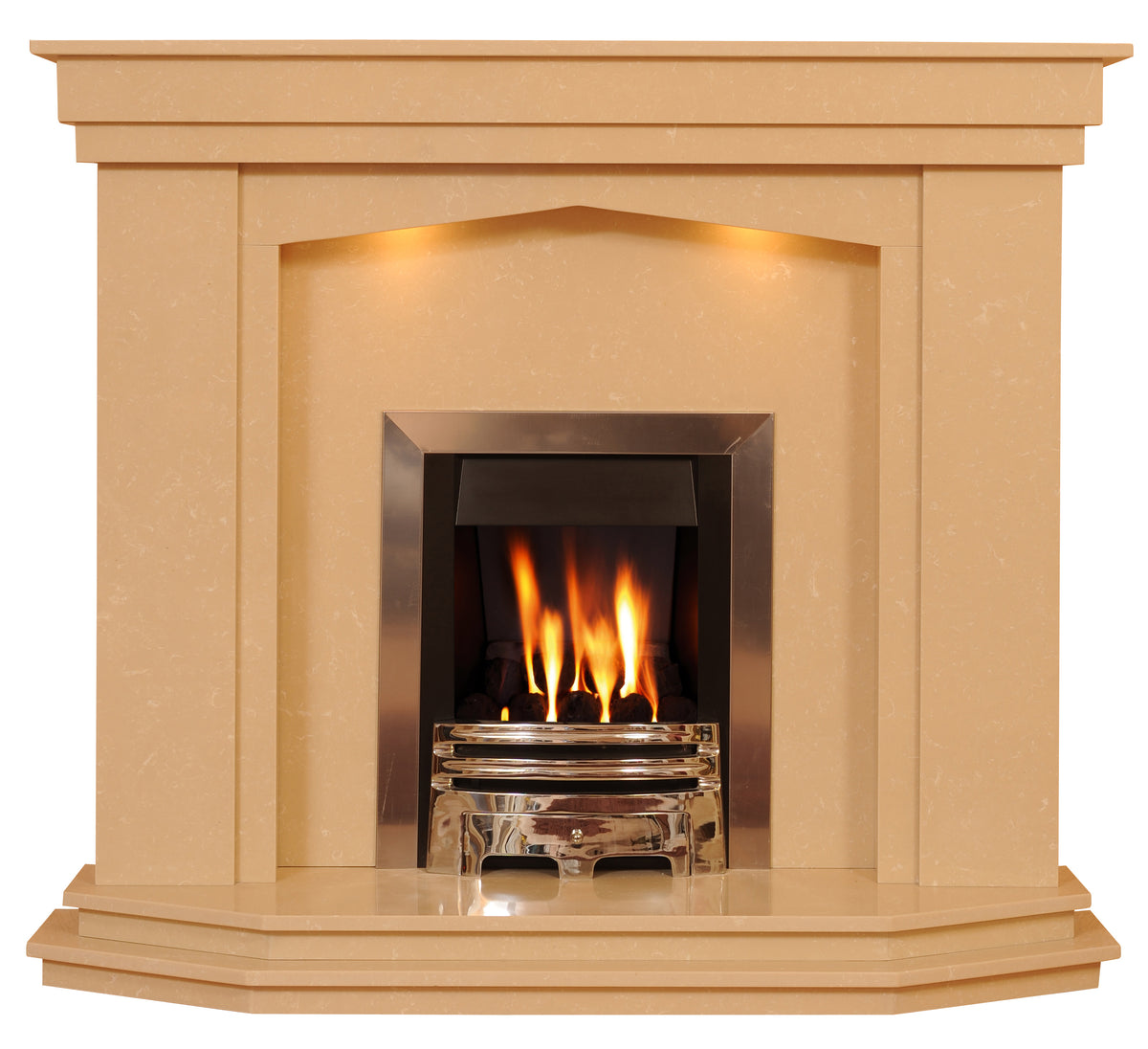 Marble Fireplace Rossendale Surround with Double Hearth, Lights & Fire ...