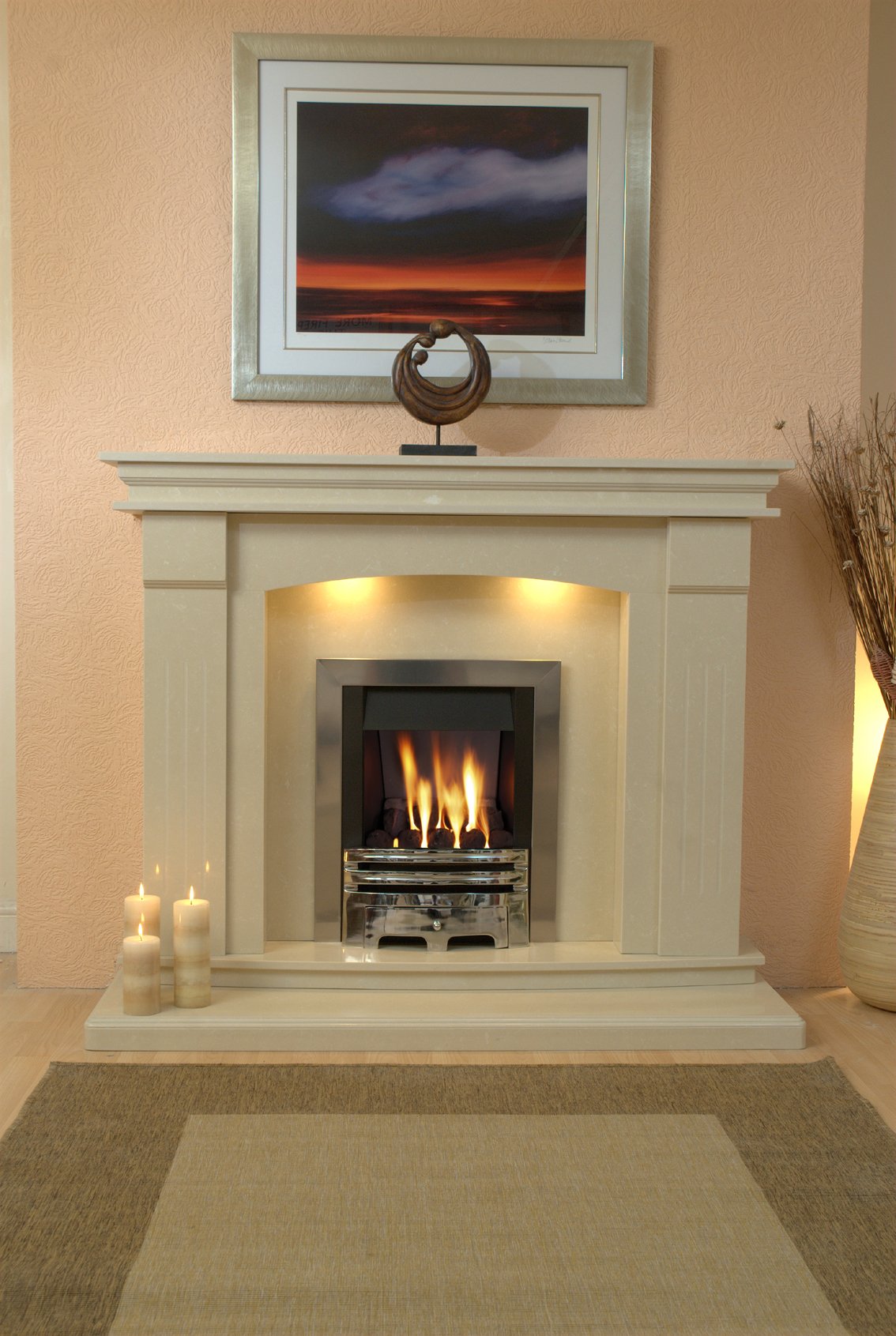 Natural Marble or Limestone Sheridan Fireplace Hearth & Back Panel ...