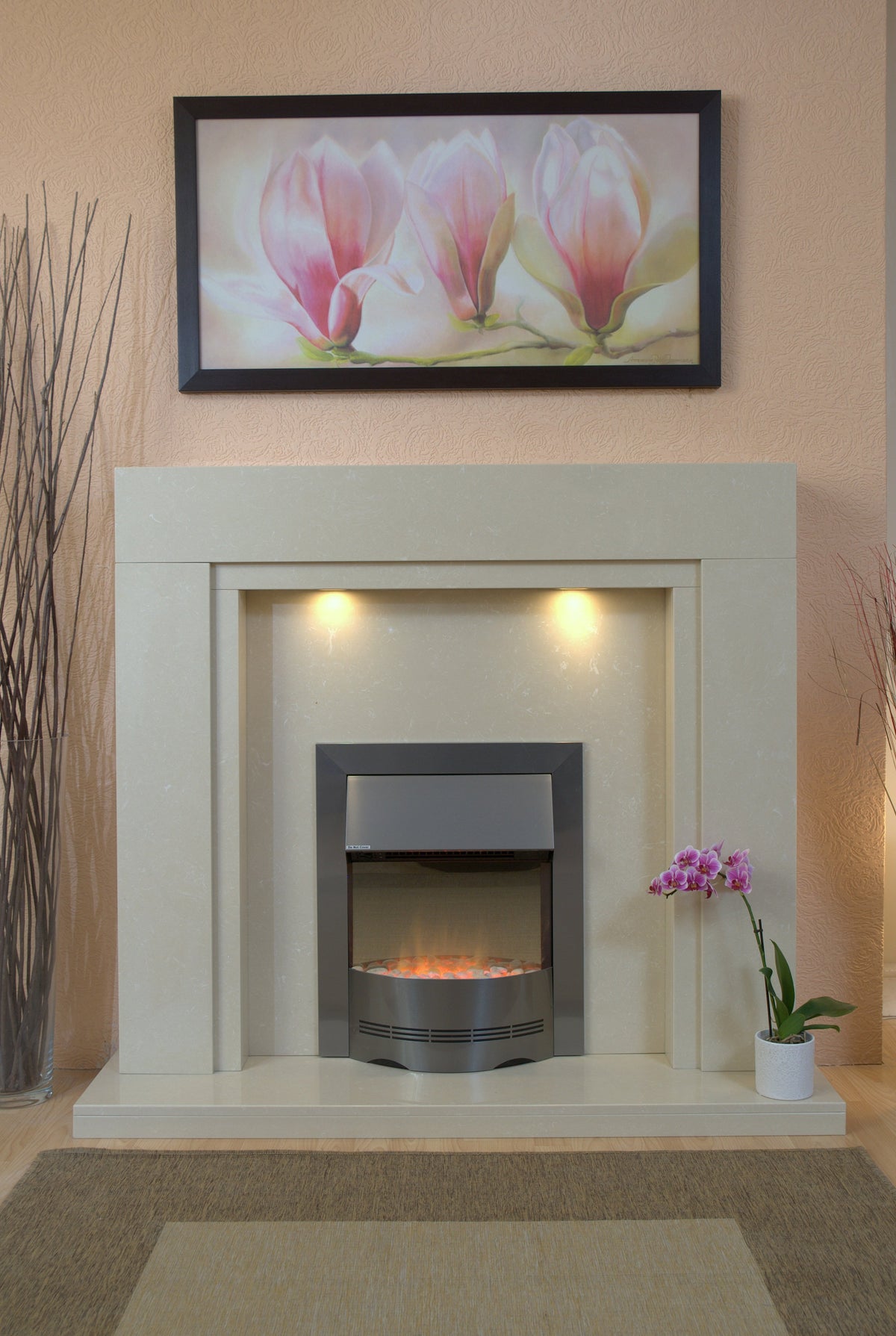 Electric Somerset Marble Fireplace with Silver Fire & Pebbles ...
